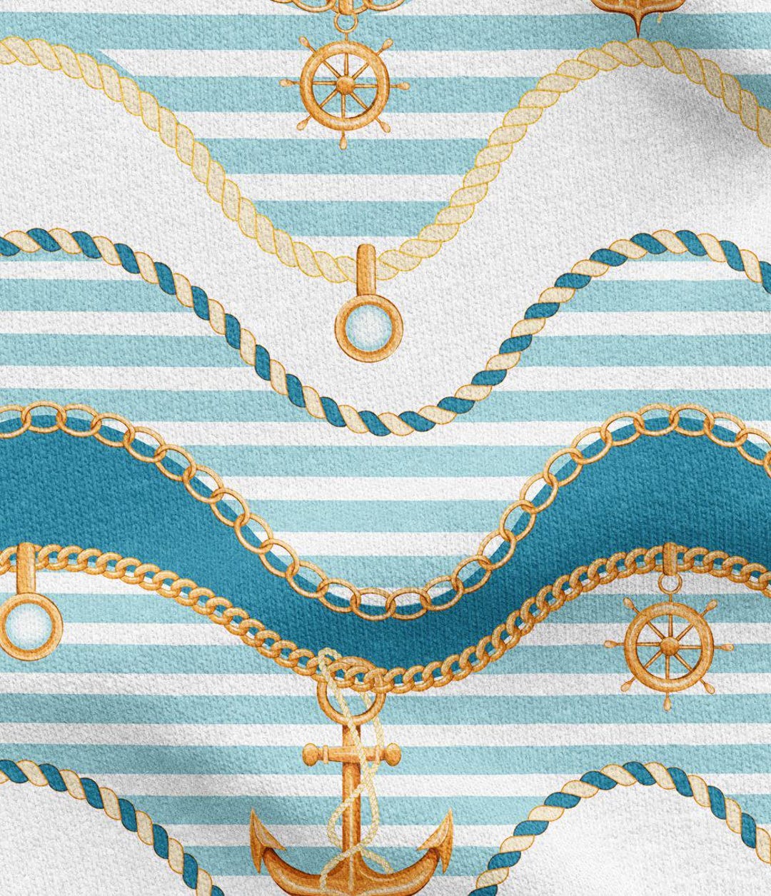 Striped Anchor Pattern Fabric, Digital Print Cloth by the Yard ...
