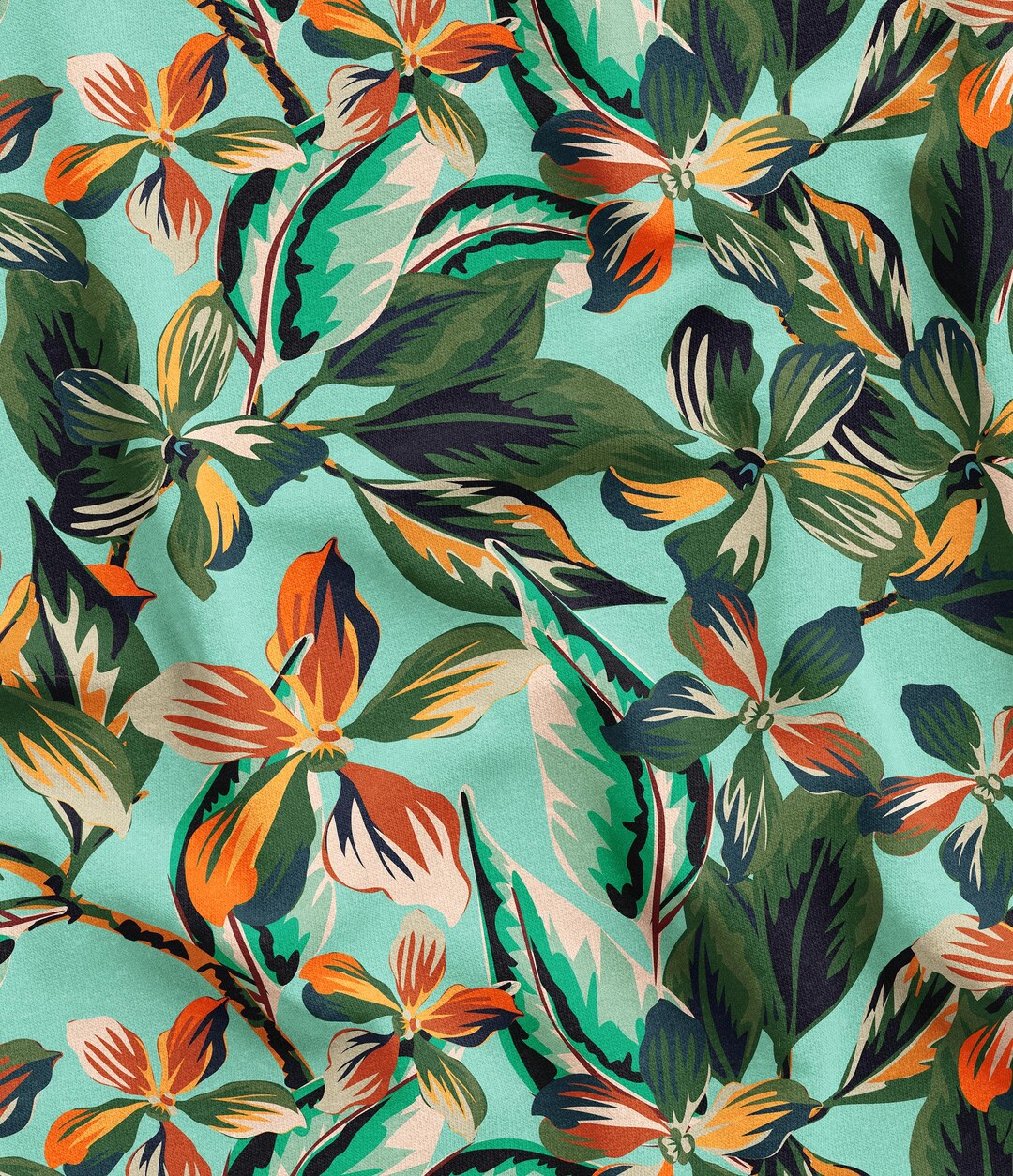 Colorful Flower Pattern Digital Print Fabric by the Yard, Green ...