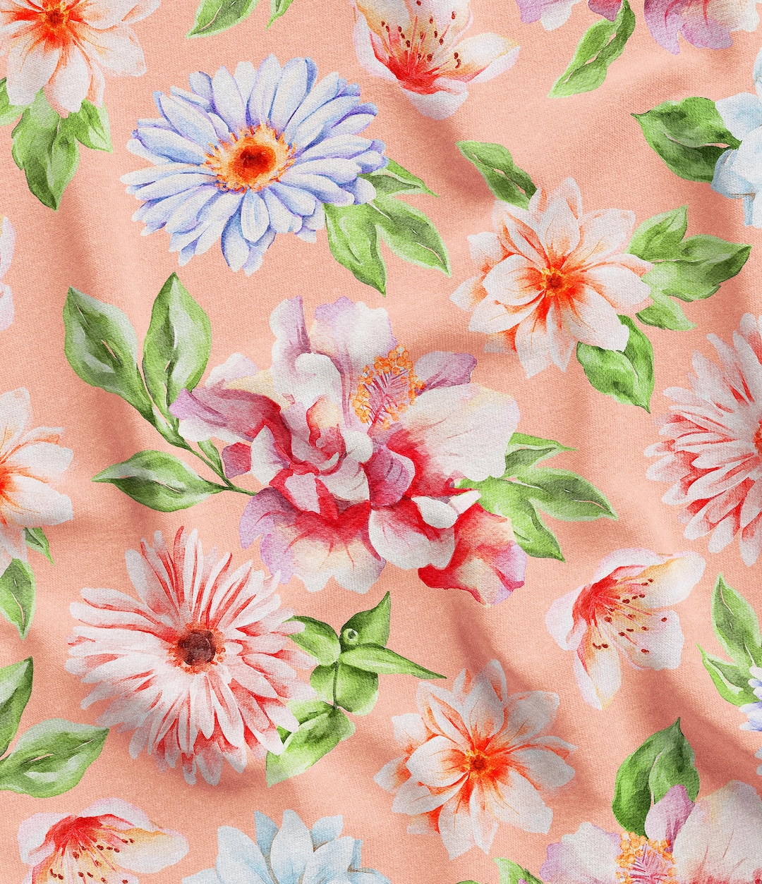 Watercolor Flower Pattern Digital Print Fabric by the Yard, Floral ...