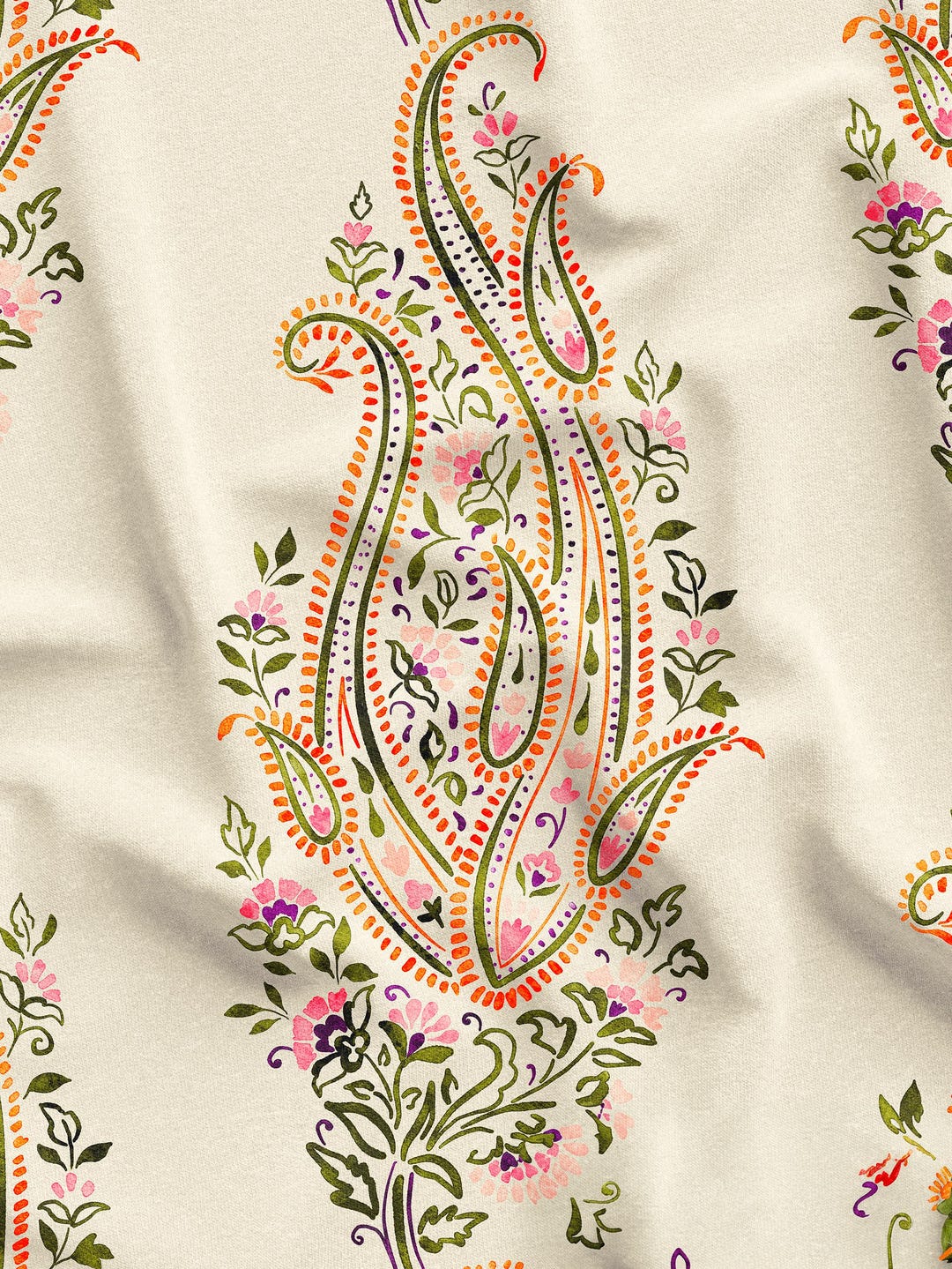 Floral Shawl Pattern Digital Print Fabric, Vibrant Flowers, Upholstery ...