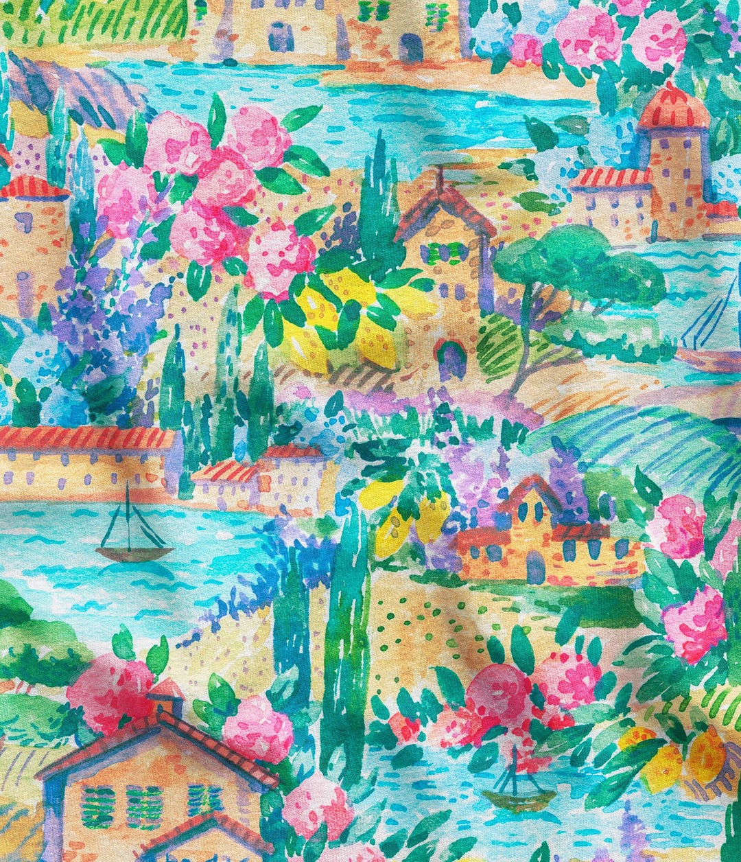 Summer Scenery Pattern Digital Print Fabric by the Yard, Vibrant Design ...