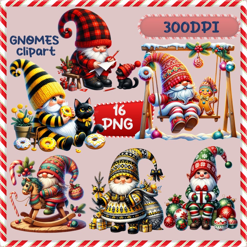 Christmas Gnome Bundle Clipart, Christmas Clipart, Winter Gnome Png ...