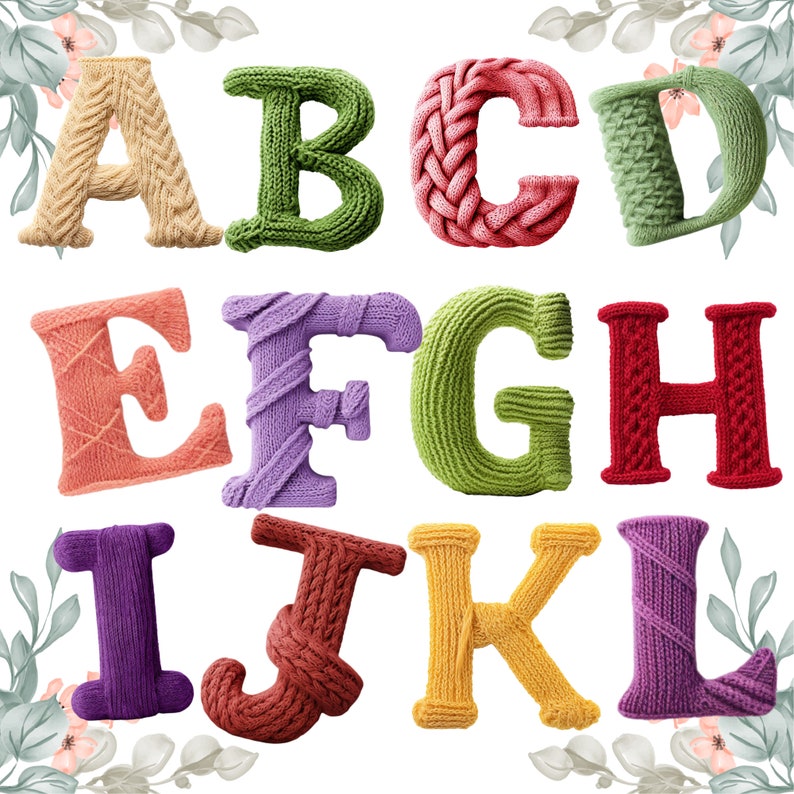 Knitted Letters Clipart Png Knitted Alphabet Png Download - Etsy
