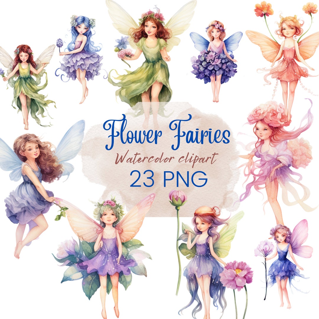 Watercolor Flower Fairy Clipart: Whimsical Floral PNG Set - Etsy