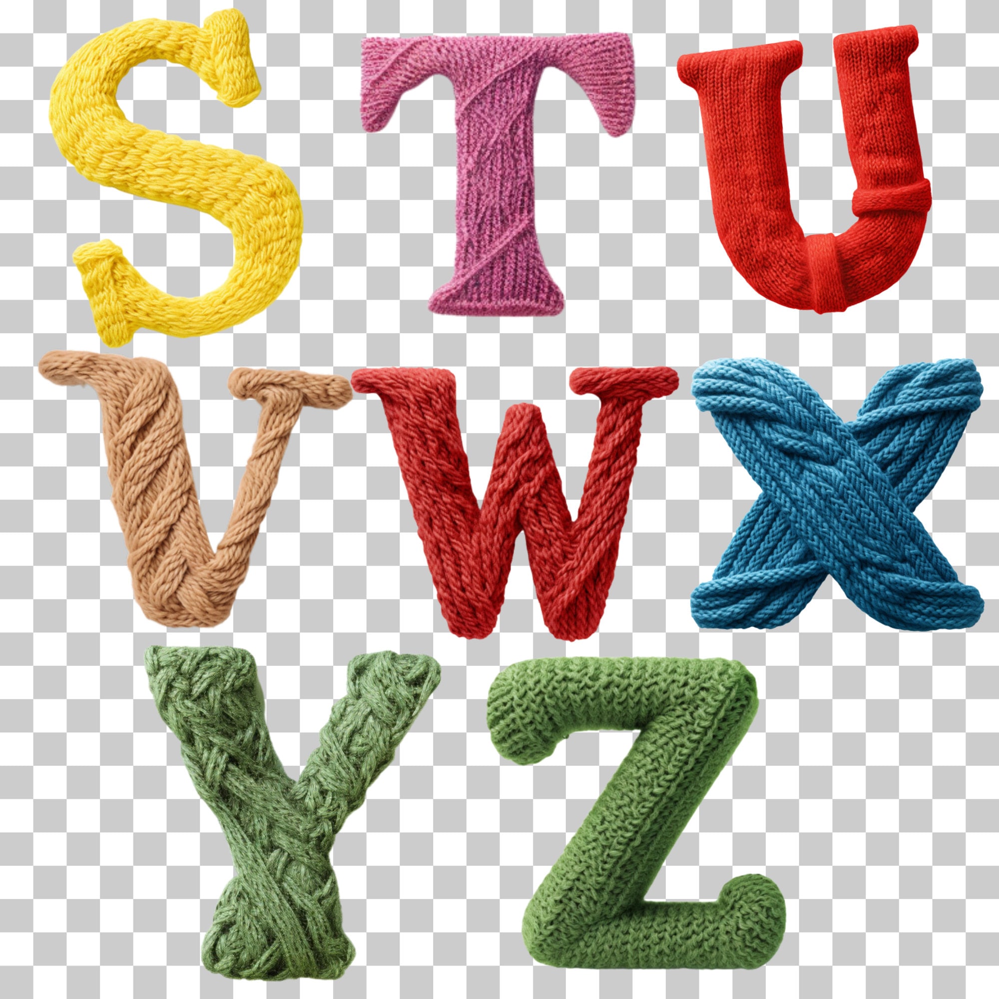 Knitted Letters Clipart Png Knitted Alphabet Png Download - Etsy