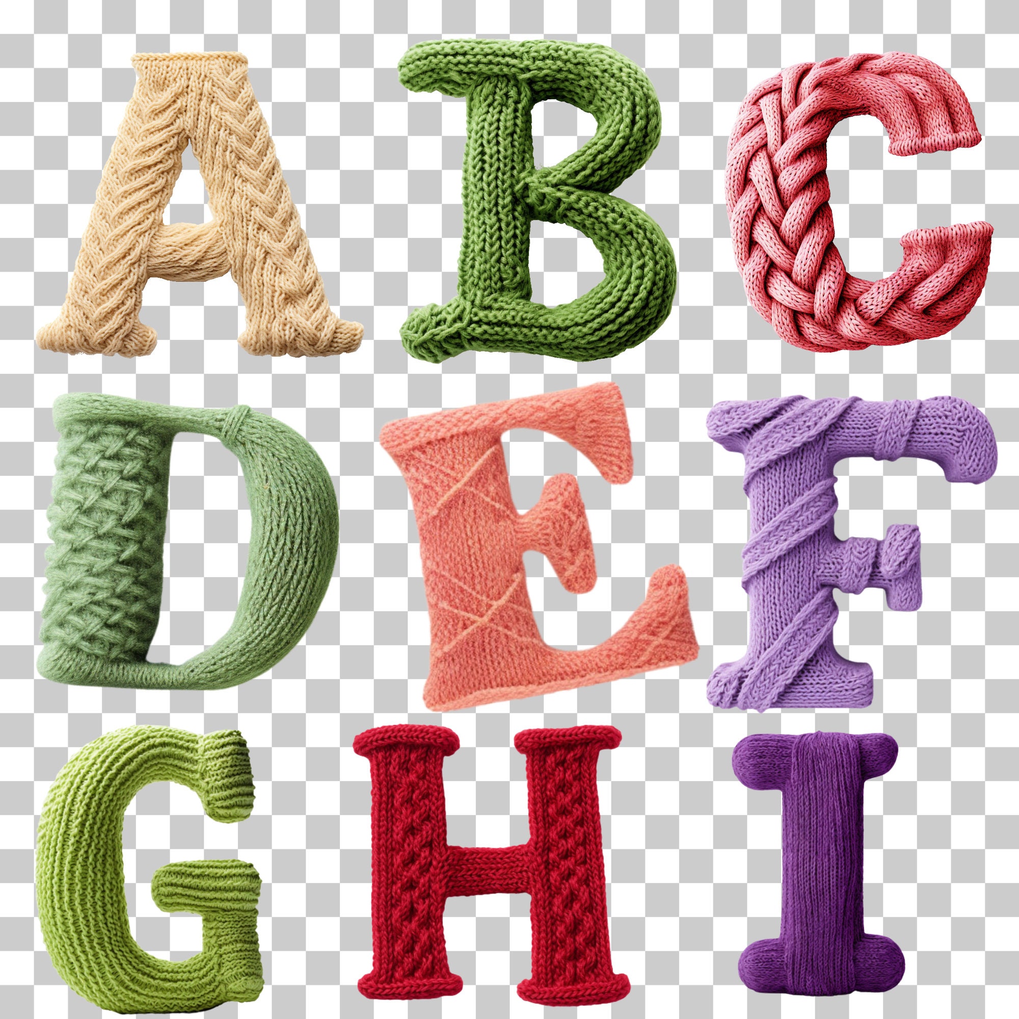 Knitted Letters Clipart Png Knitted Alphabet Png Download - Etsy