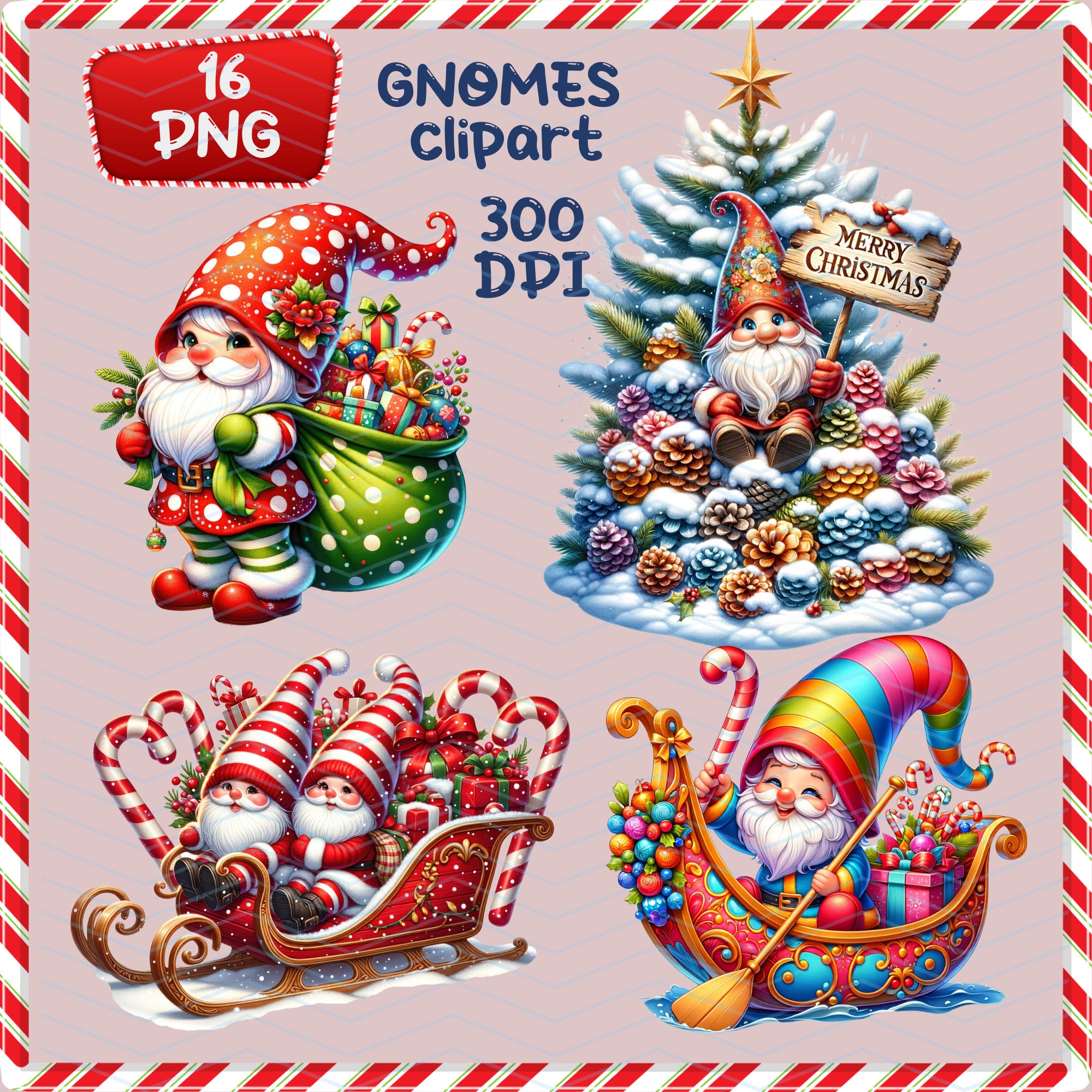 Christmas Gnome Bundle Clipart, Christmas Clipart, Winter Gnome Png ...
