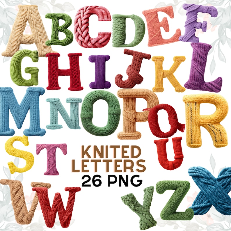 Knitted Letters Clipart Png Knitted Alphabet Png Download - Etsy