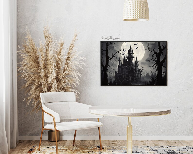 Printable Haunted Mansion Wall Art Bat Haunted House Spooky Dark ...
