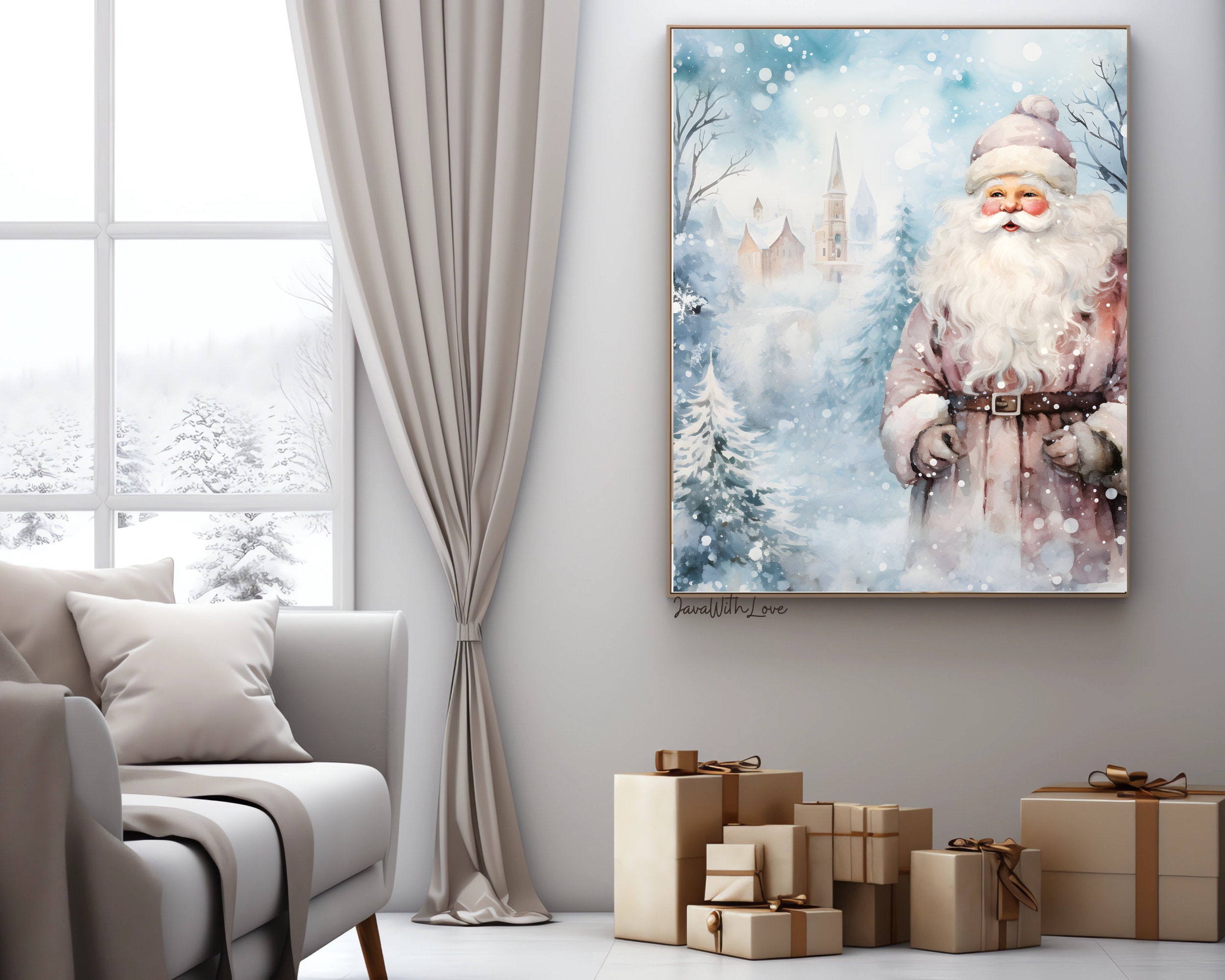 White Winter Christmas Santa Claus Printable Wall Art Winter Snow ...