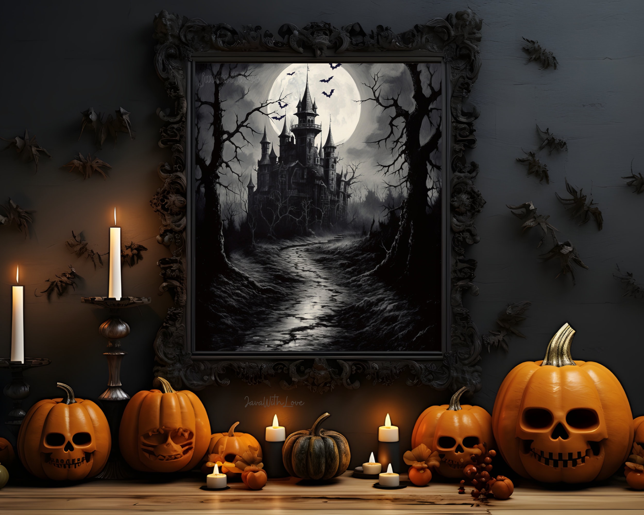 Printable Haunted Mansion Wall Art Bat Haunted House Spooky Dark ...