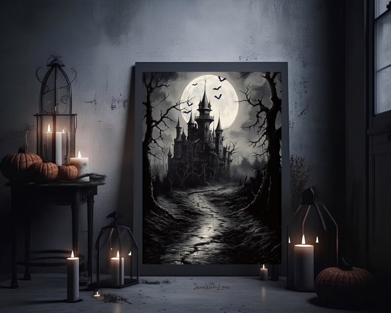Printable Haunted Mansion Wall Art Bat Haunted House Spooky Dark ...