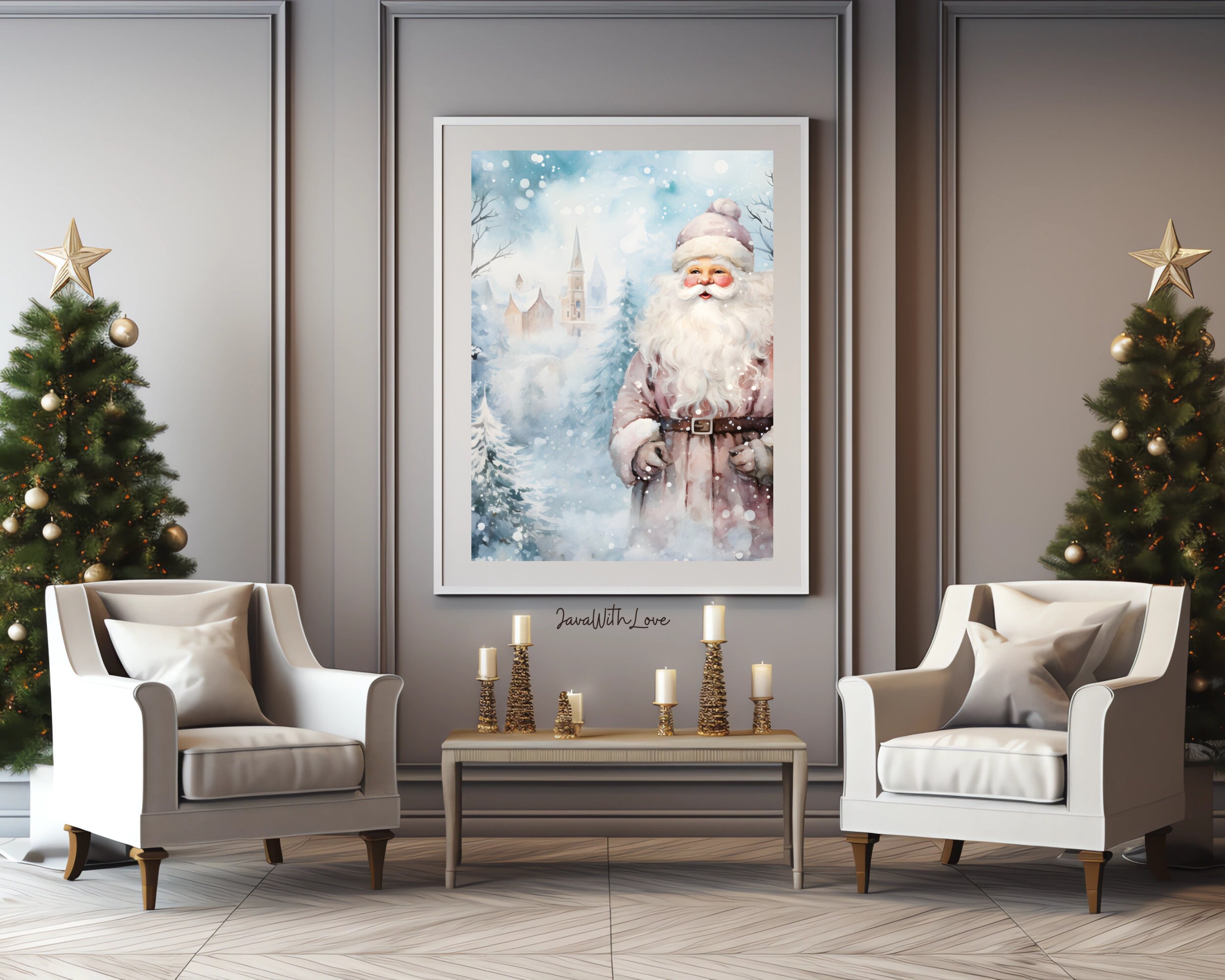 White Winter Christmas Santa Claus Printable Wall Art Winter Snow ...
