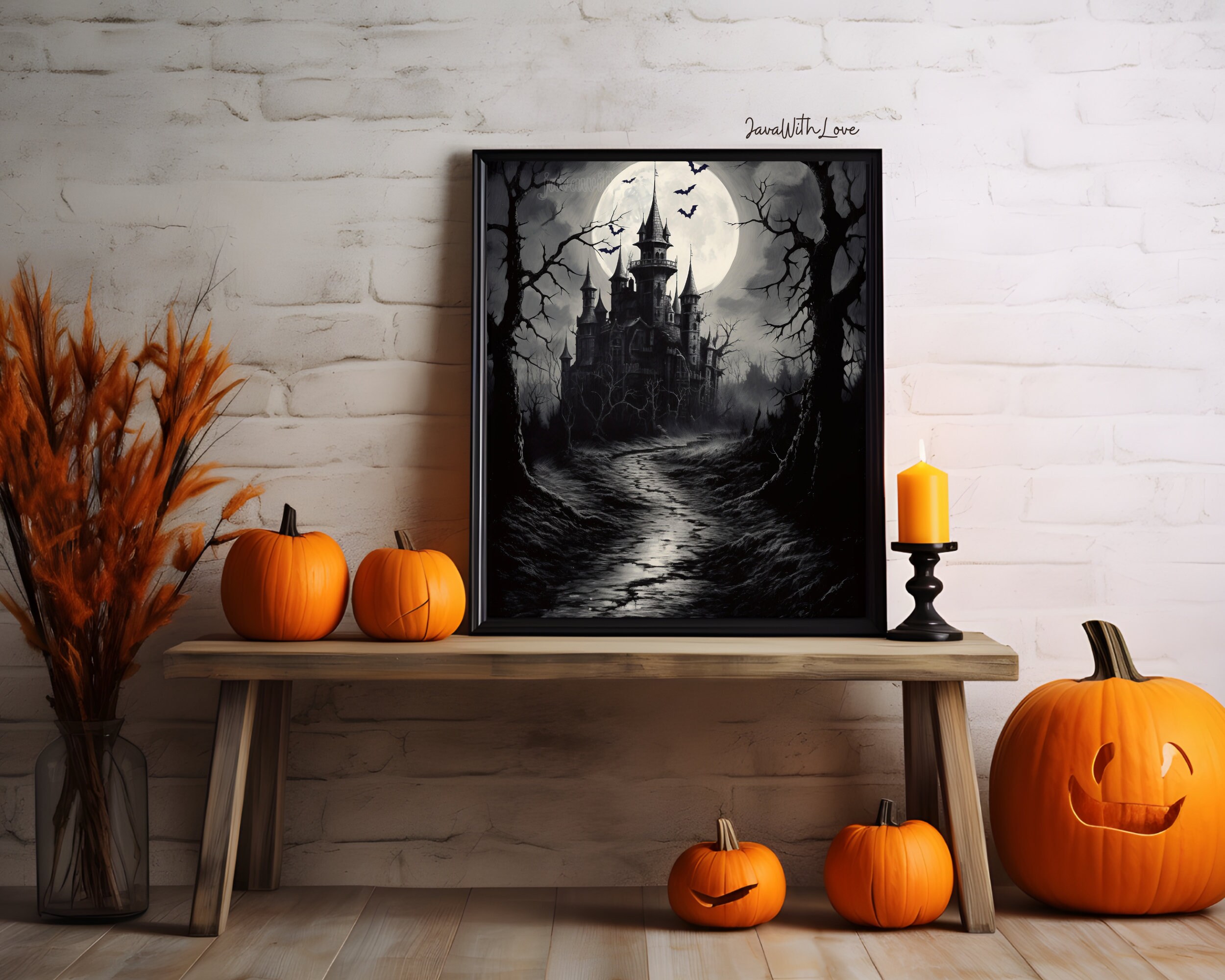 Printable Haunted Mansion Wall Art Bat Haunted House Spooky Dark ...