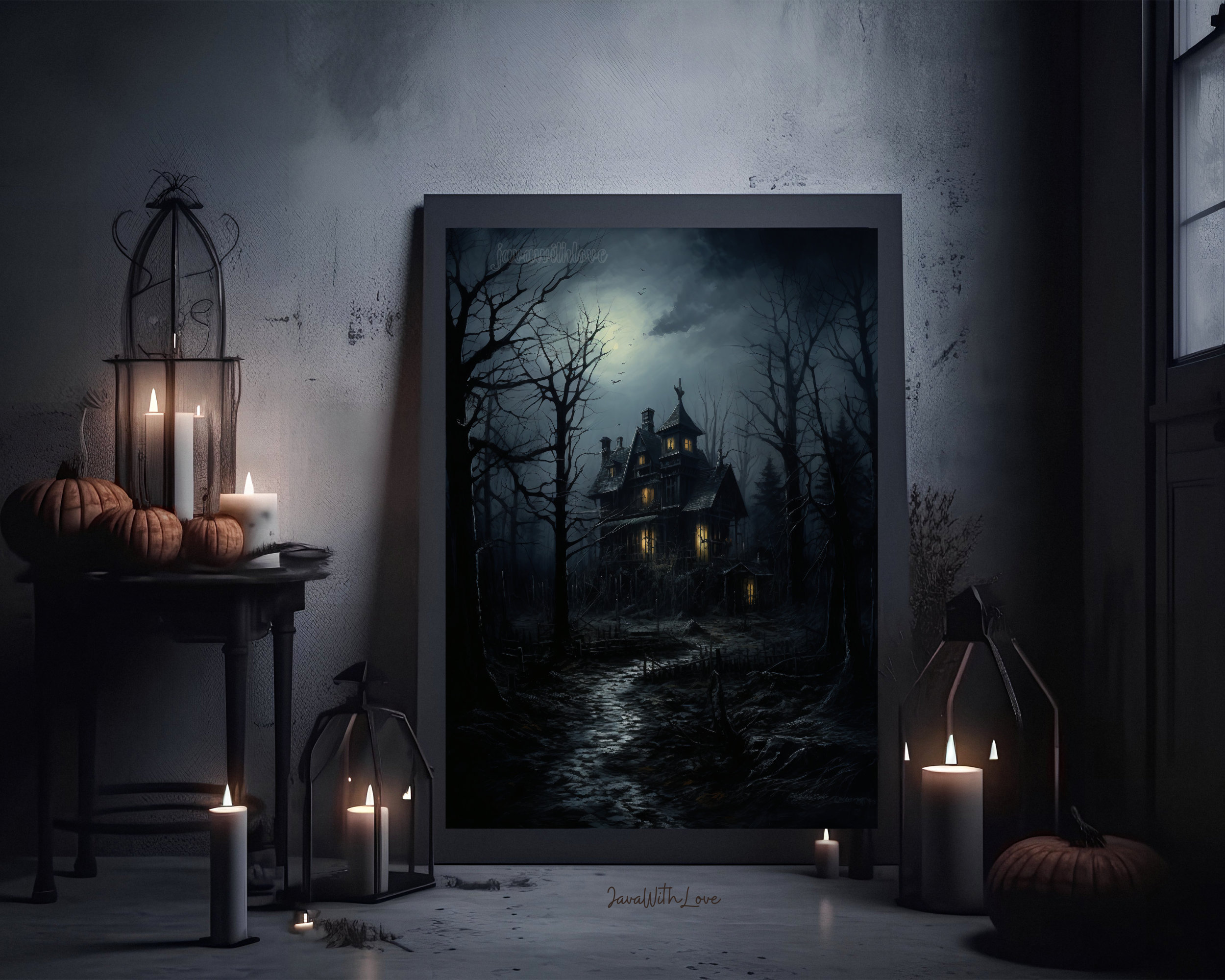 Printable Haunted House Wall Art Witch Haunted House Spooky - Etsy