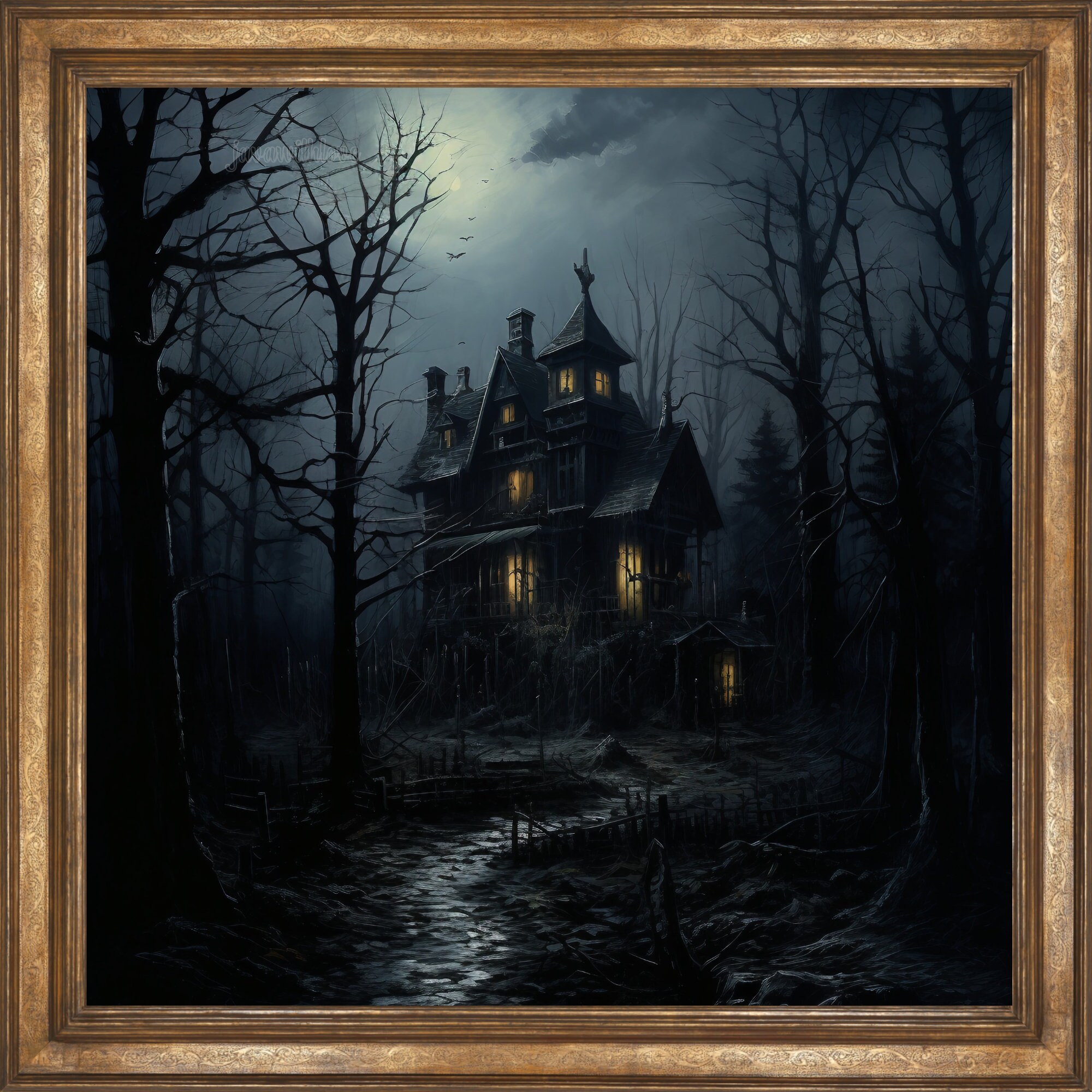 Printable Haunted House Wall Art Witch Haunted House Spooky - Etsy