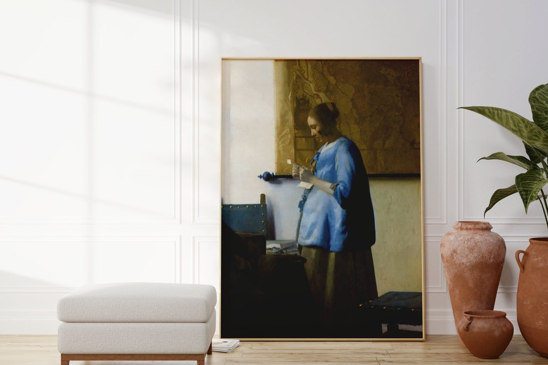 Vermeer Poster - Woman Reading a Letter in Blue - High Quality Poster ...