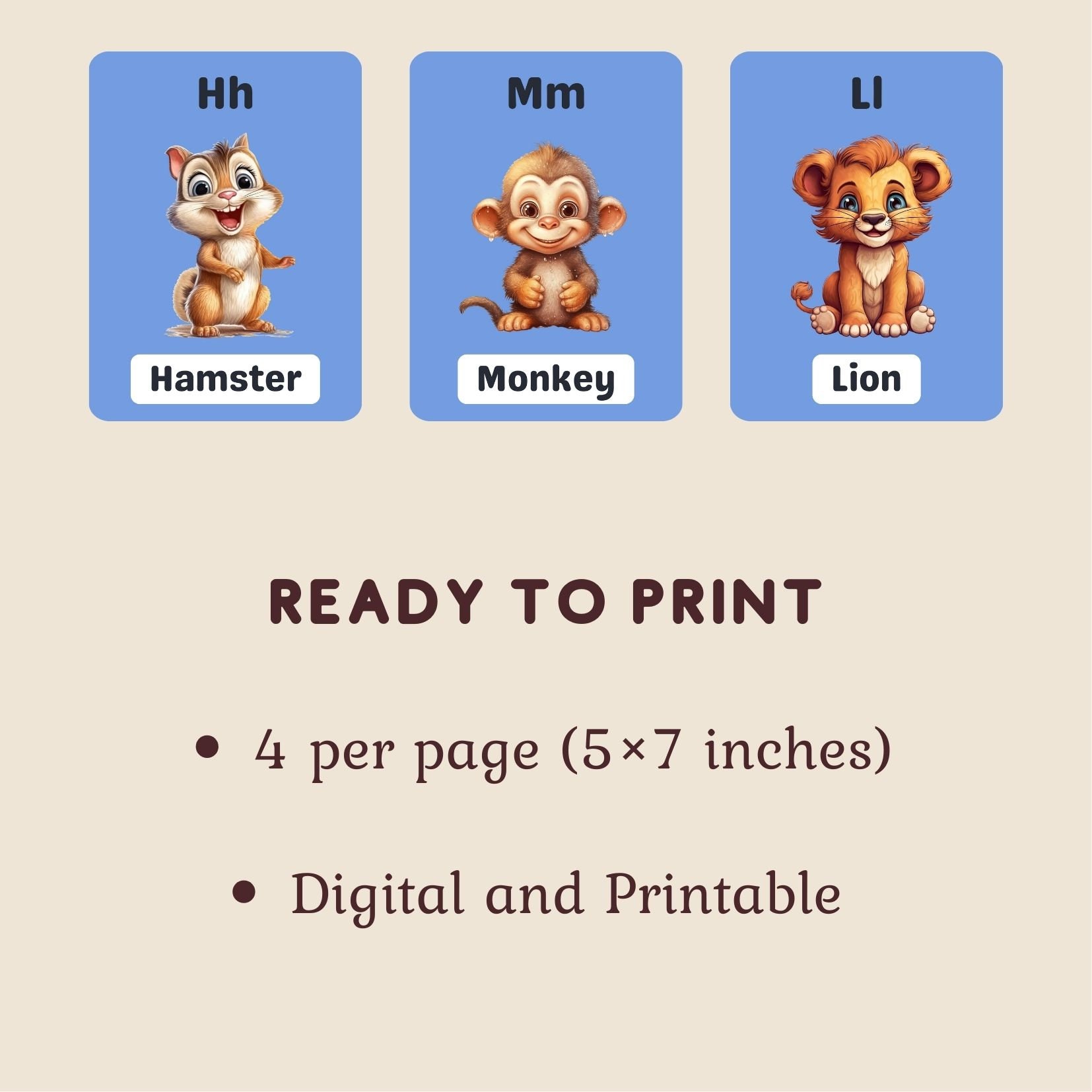 Animals Flashcards, Printable Montessori 9 Animals Flashcards, 9 ...