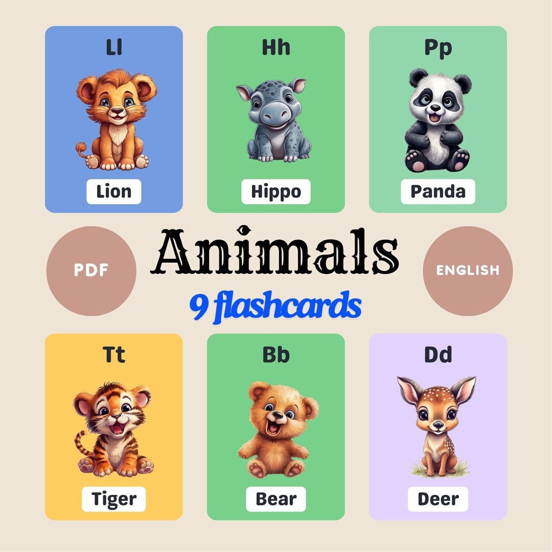 Animals Flashcards, Printable Montessori 9 Animals Flashcards, 9 ...