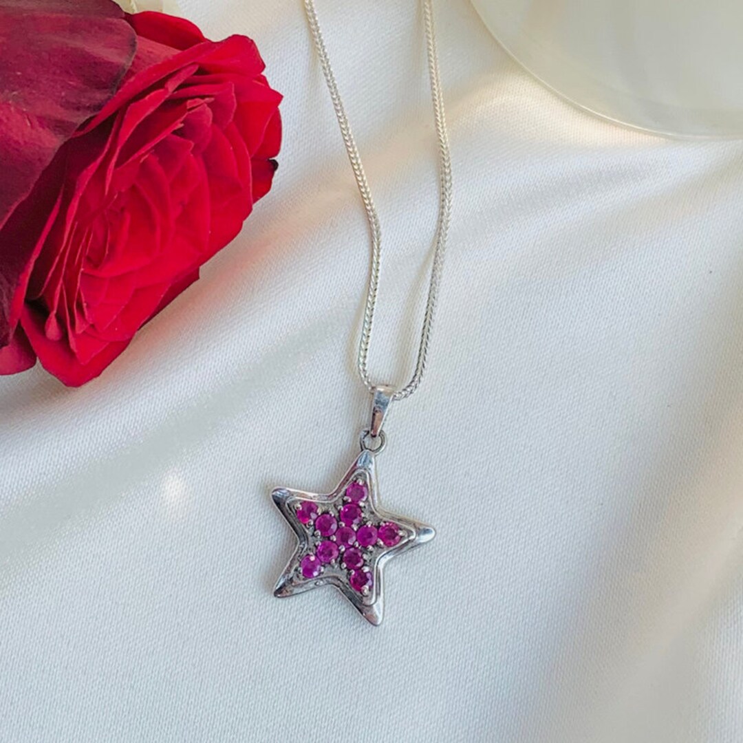 Bliss Ruby Sterling Silver Star Pendant, Ruby Star Gemstone Pendant ...