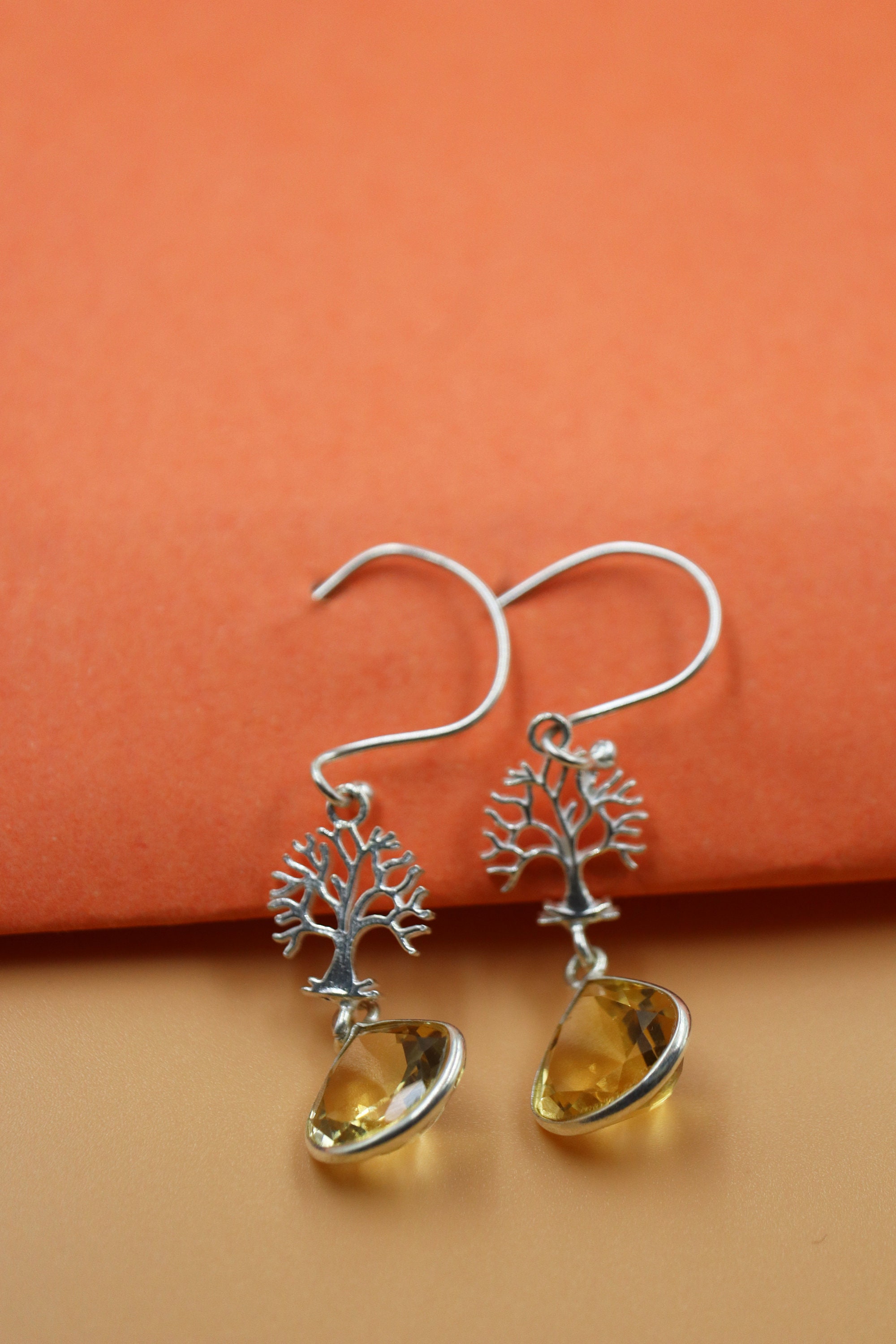 Citrine Earring, 925 Sterling Silver Tree Design Earring Gemstone ...
