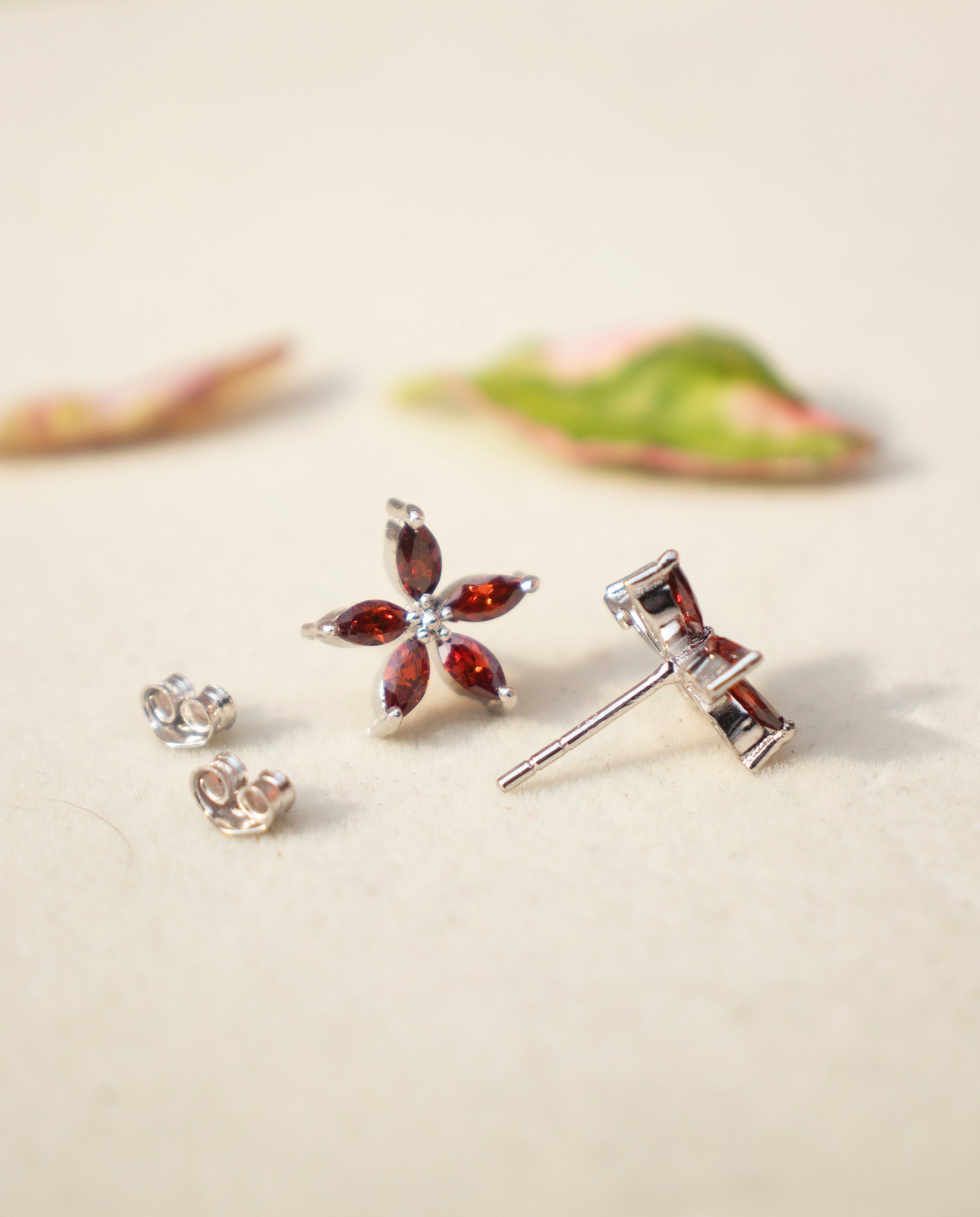 925 Sterling Silver Earrings, Floral Design Studs, Colorful Gemstone ...