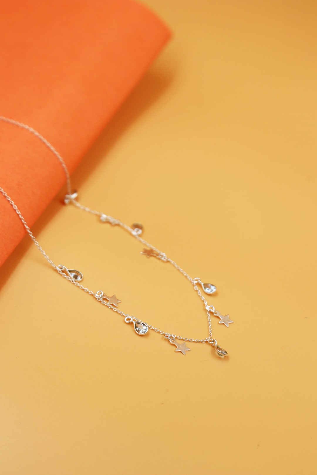 Sliver Charm Necklace, Star and Gemstone Silver Necklace, Dainty Silver ...