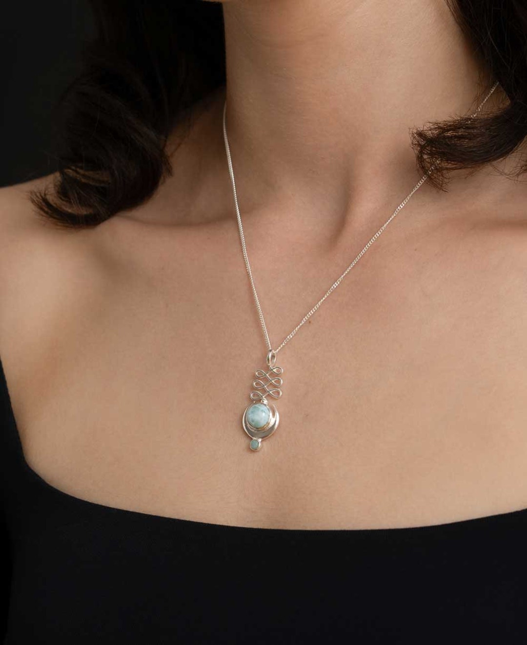Sterling Silver Moon Pendant Necklace for Women, Necklace Gift, Larimar ...