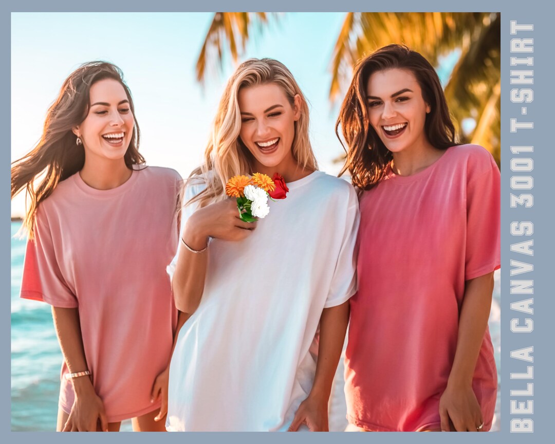 Woman Model Group Shirts Mockup, Bella Canvas 3001 Flat Lay Bride ...