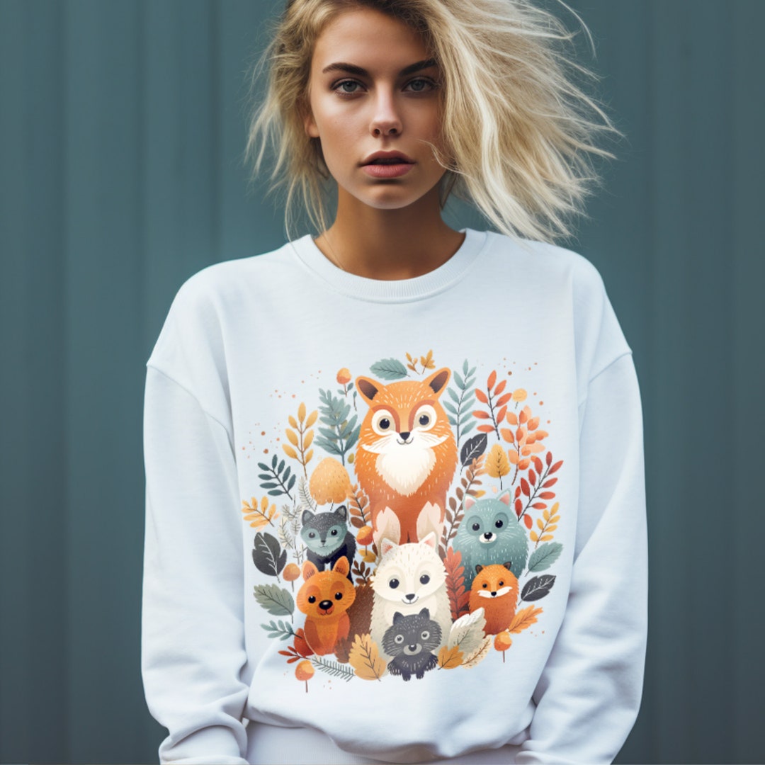 Vintage Fox and Forest Animals Crewneck Sweatshirt, Cozy Cottagecore ...