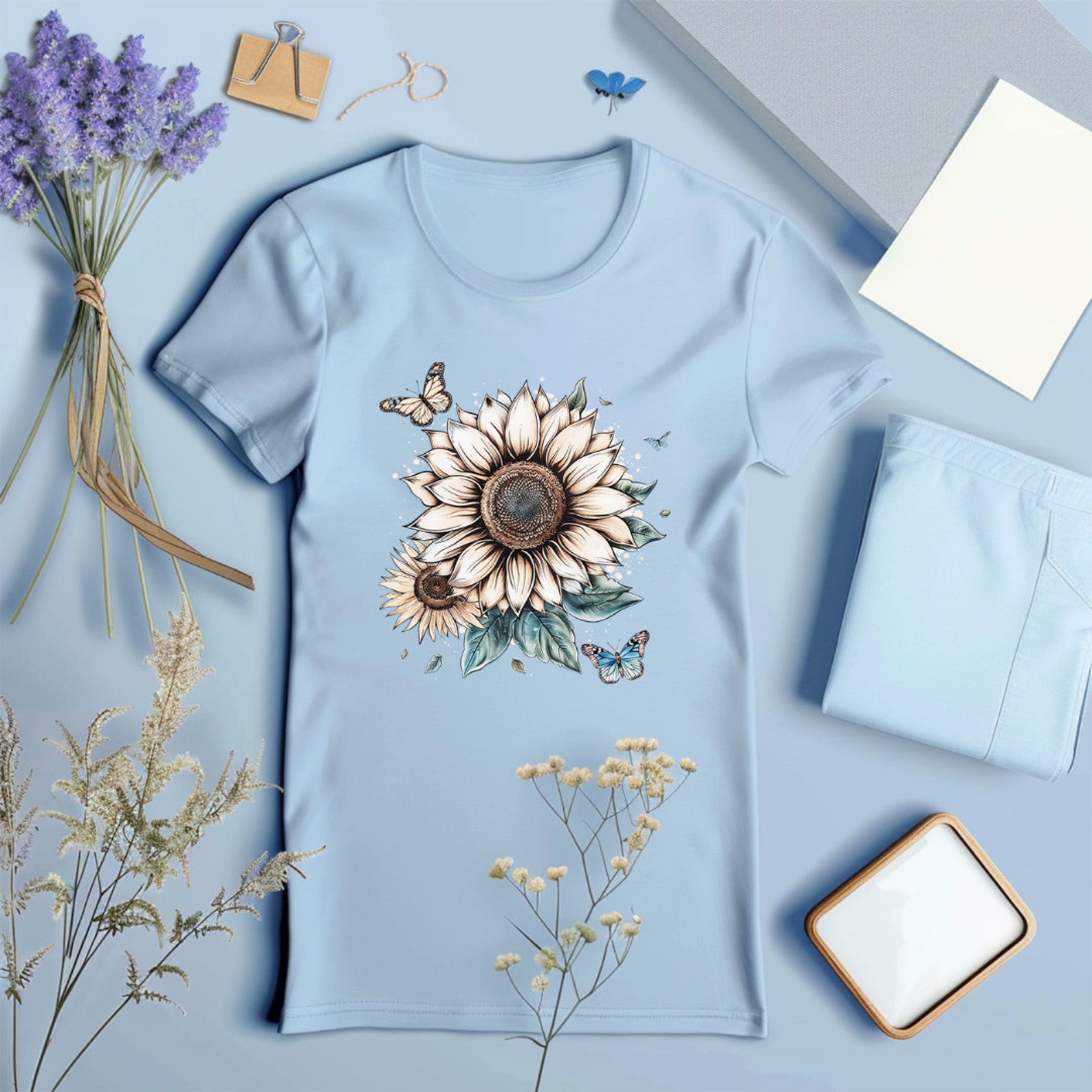 Floral Design Slim Fit Sunflower Tee,longer Body Length,comfy,stylish ...