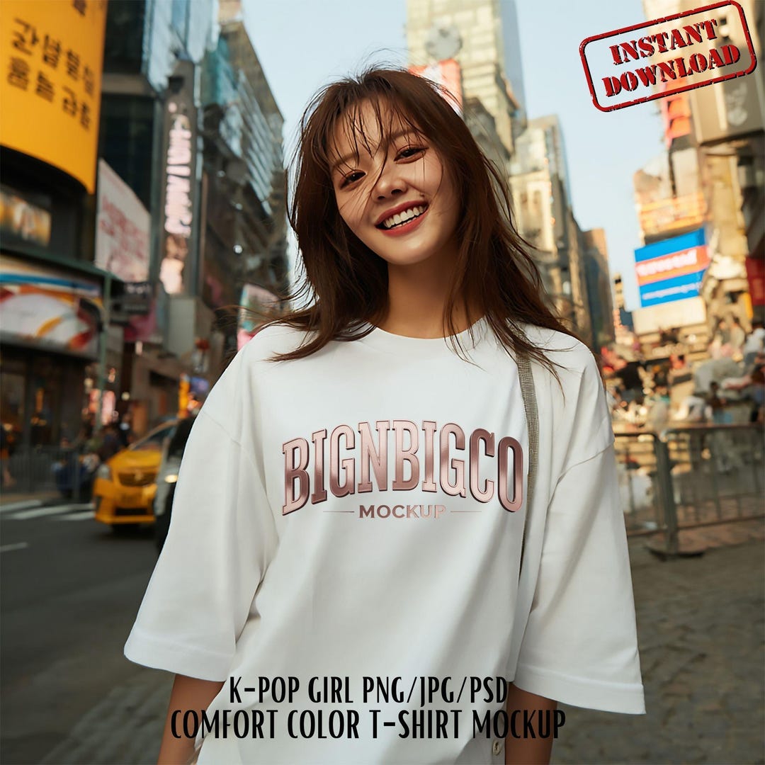 K Pop Girl Oversized T-shirt Mockup PNG JPG PSD | Street Style City ...