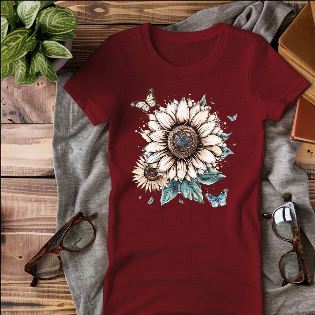 Floral Design Slim Fit Sunflower Tee,longer Body Length,comfy,stylish ...