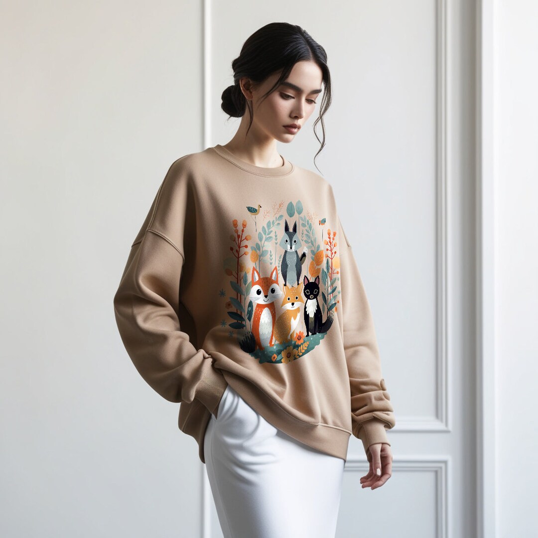 Vintage Forest Animals Crewneck Sweatshirt, Cozy Cottagecore Folklore ...