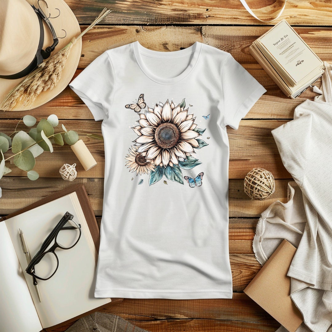 Floral Design Slim Fit Sunflower Tee,longer Body Length,comfy,stylish ...