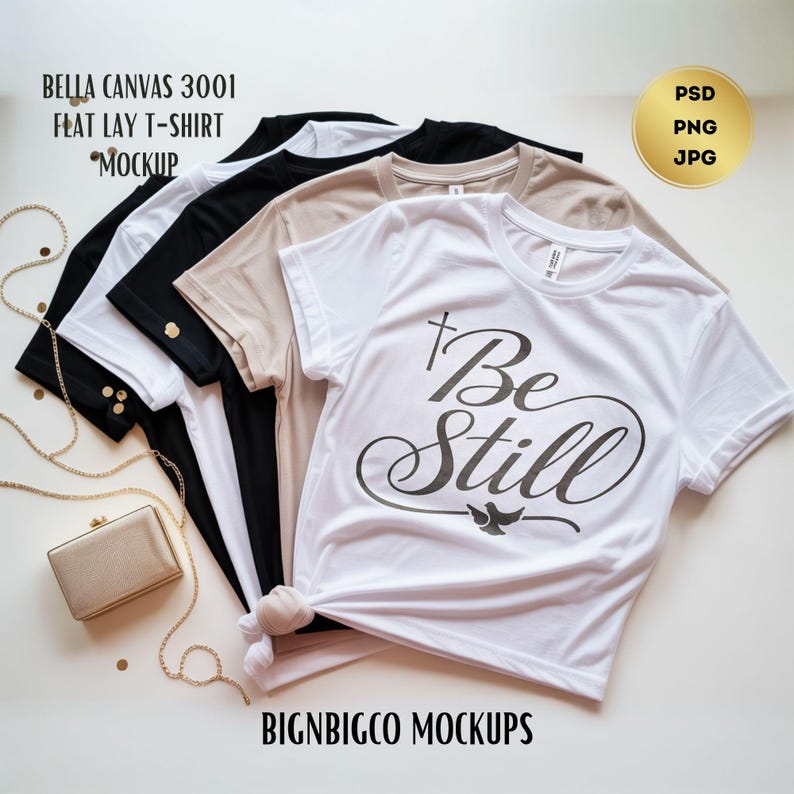 Bella Canvas 3001 Mockup Bundle PSD | Flat Lay T Shirt Mockup | Multi ...