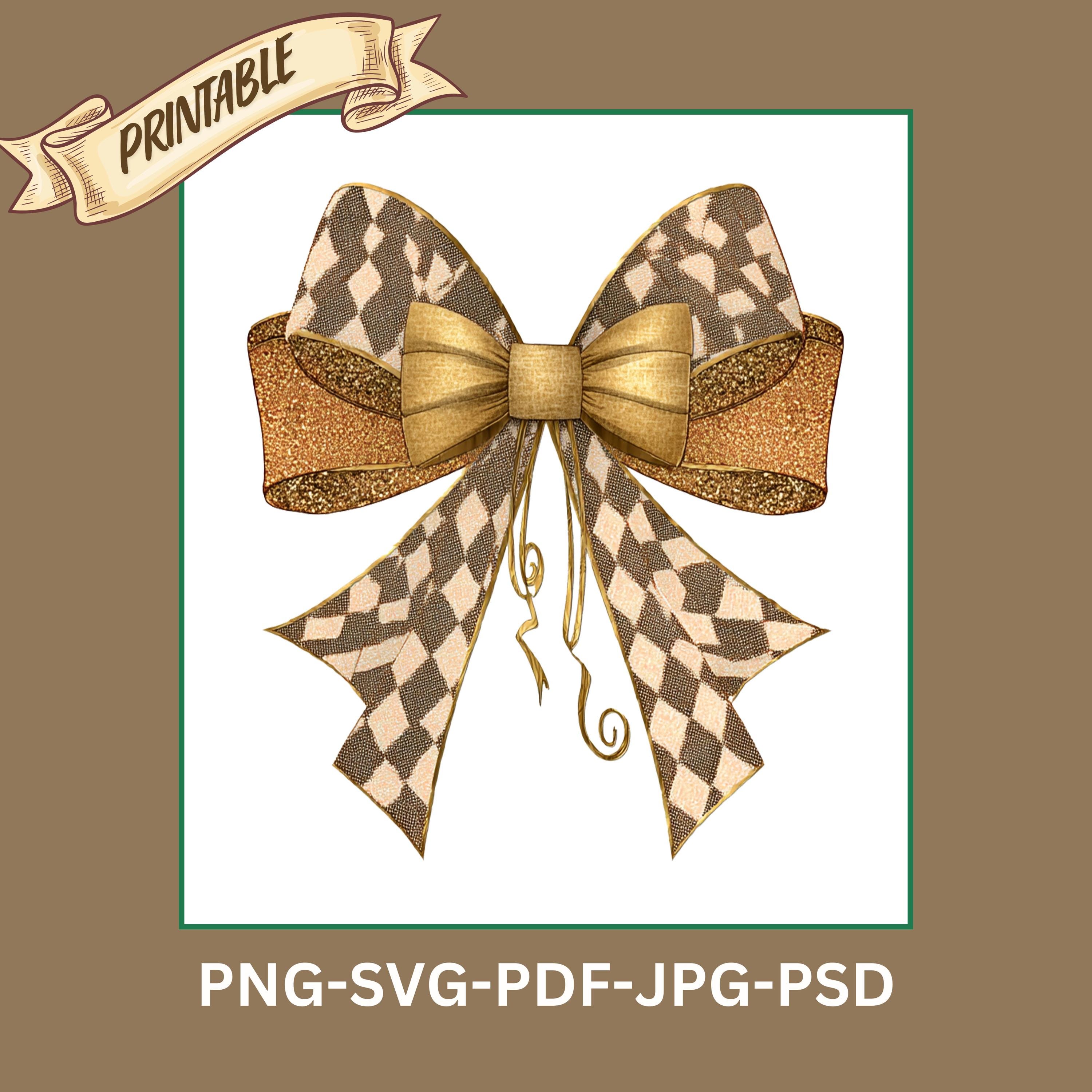 Pink Big Checkered Bow Clipart Bundle Png,cottage Core Gold Bow Svg ...
