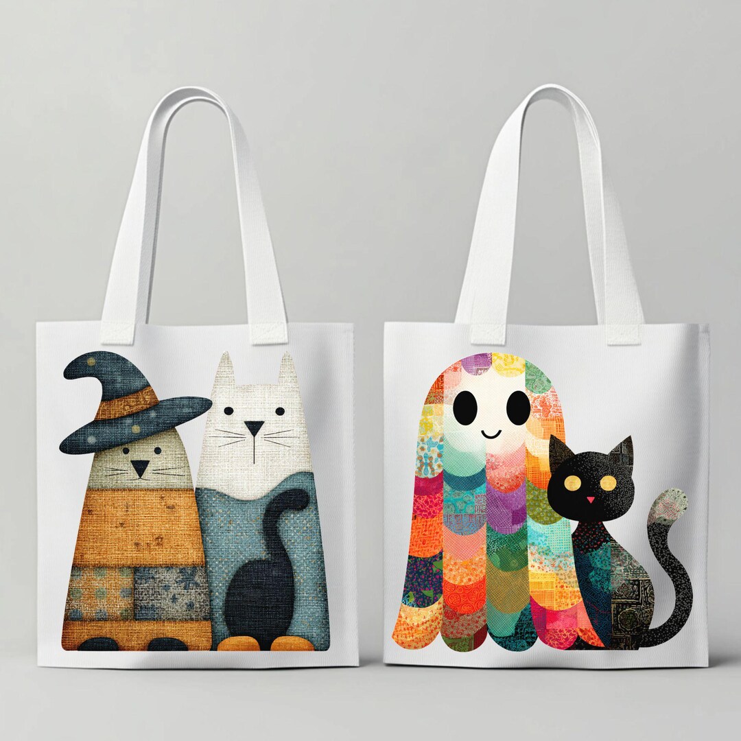 Patchwork Denim Halloween PNG Bundle: Ghost, Cat, Retro Spooky Designs ...