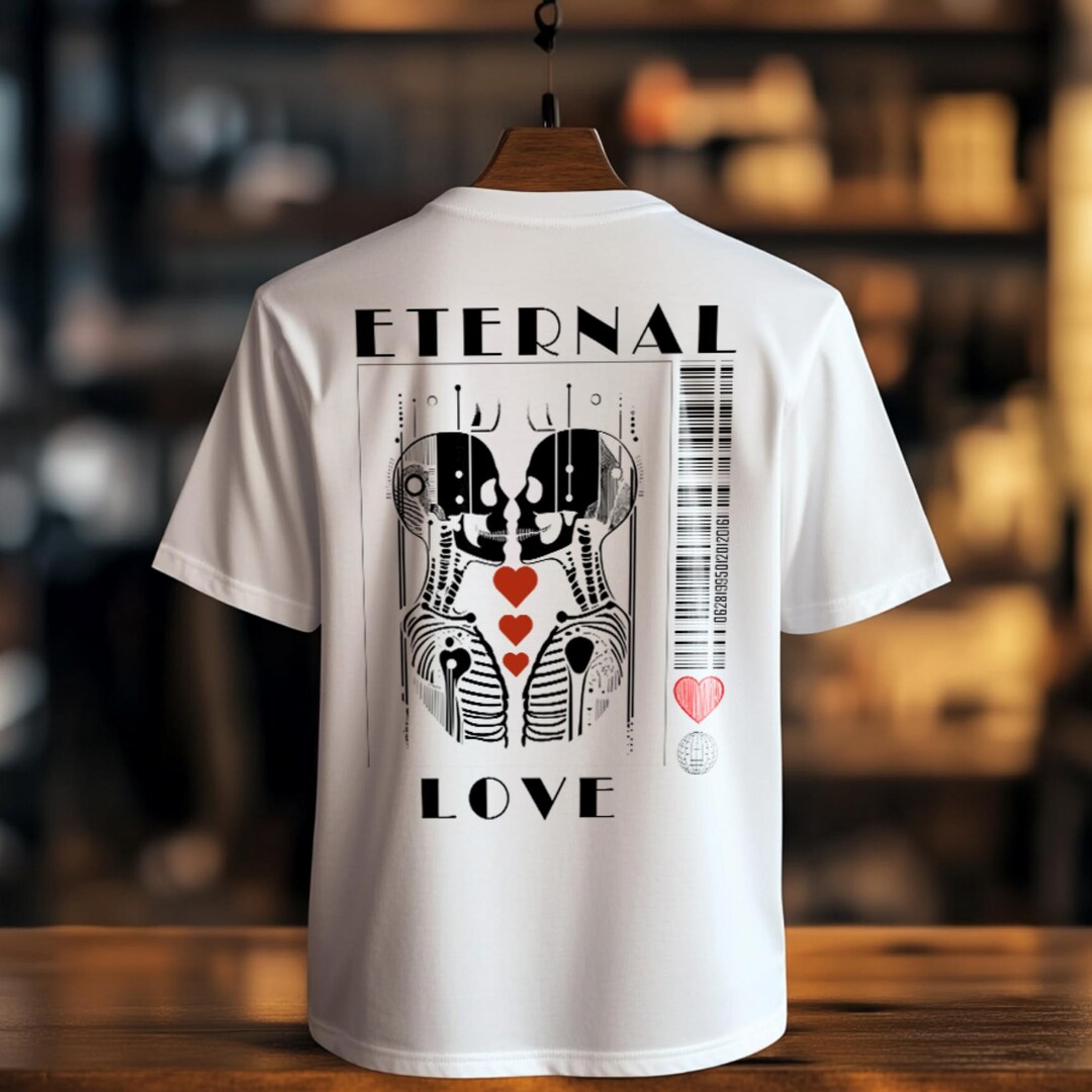 Skull Barcode Love Unisex Tee, Eternal Love Typographic Design, Gothic ...