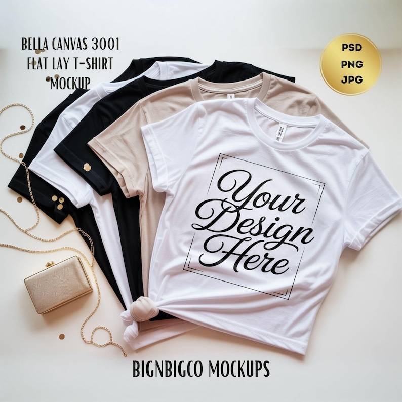 Bella Canvas 3001 Mockup Bundle PSD | Flat Lay T Shirt Mockup | Multi ...