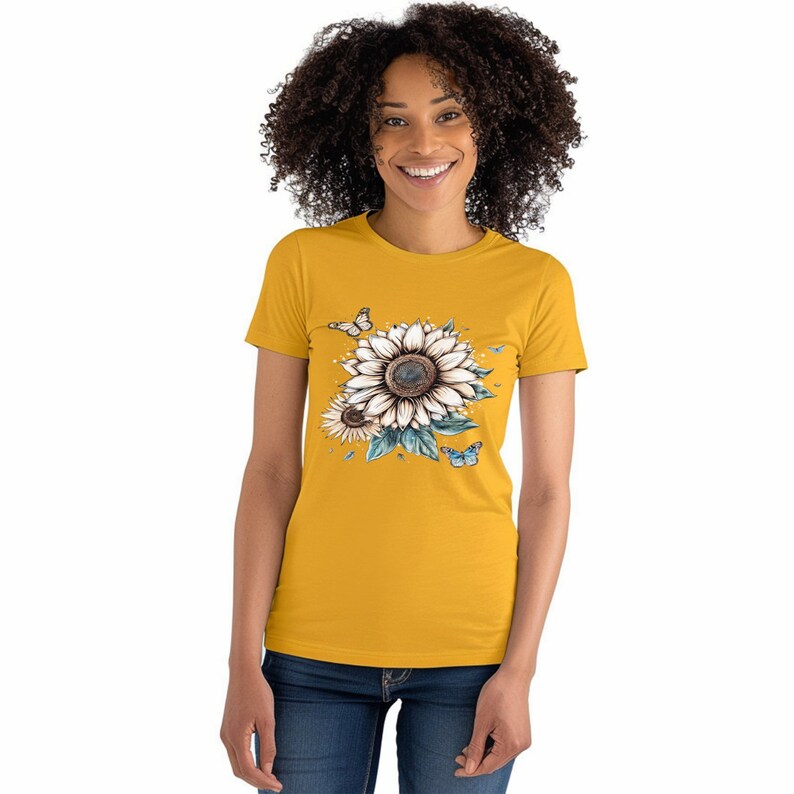 Floral Design Slim Fit Sunflower Tee,longer Body Length,comfy,stylish ...