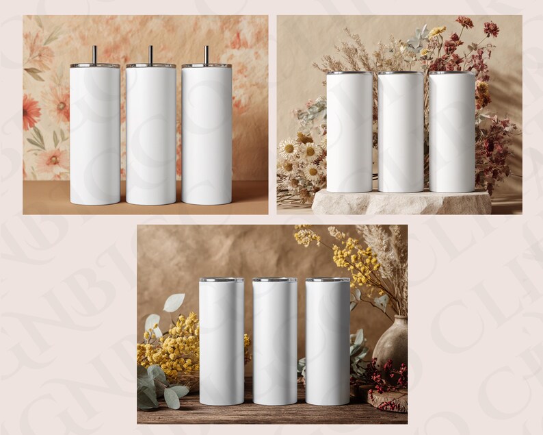 Boho 20oz Skinny Tumbler Mockup Bundle: White Tumbler, Lifestyle Scene ...