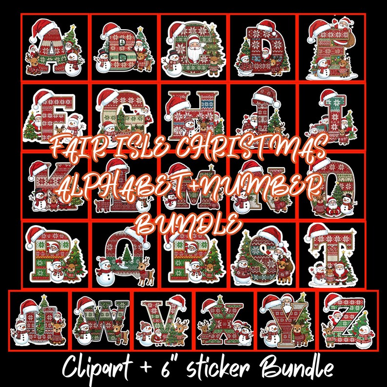 Fair Isle Christmas Letters & Numbers Clipart | Santa Reindeer Snowman ...