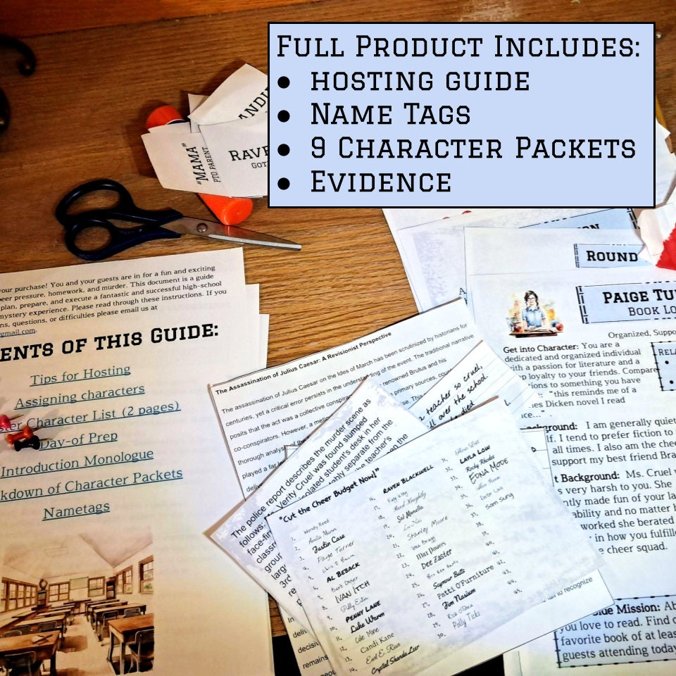 High School Murder Mystery Game: Printable Whodunit, 5-9 Player Color ...