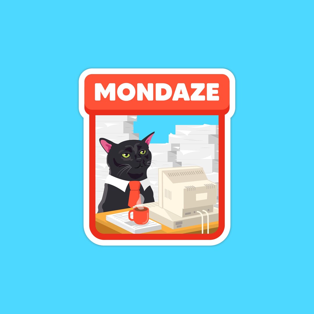 Mondaze Sticker | Funny Zoned Out Black Cat Meme Sticker, Office Gift ...