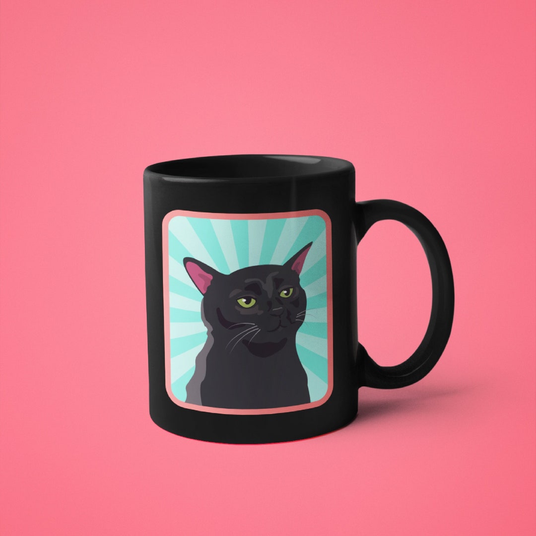 Zoning Out Black Cat Meme Mug | Funny Cat Mug, Staring Black Cat Meme ...