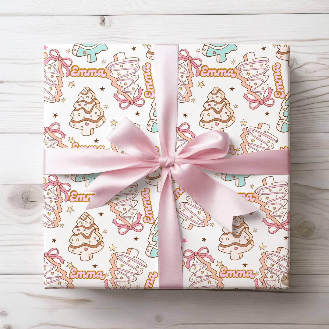 Retro Christmas Cakes Wrapping Paper – Personalized Pink/green Holiday ...