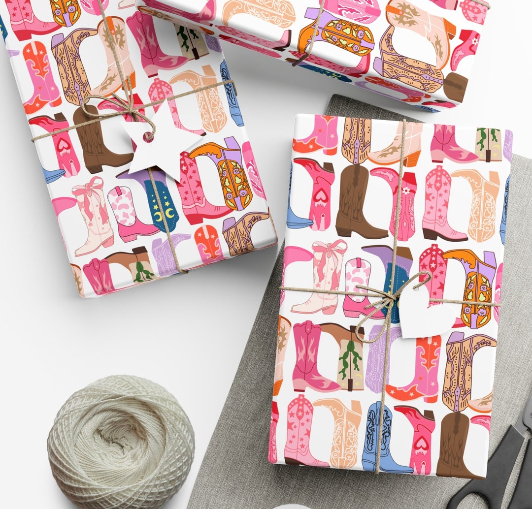 Cowgirl Boot Gift Wrap Papers, Western Themed Wrapping Paper, Colorful ...