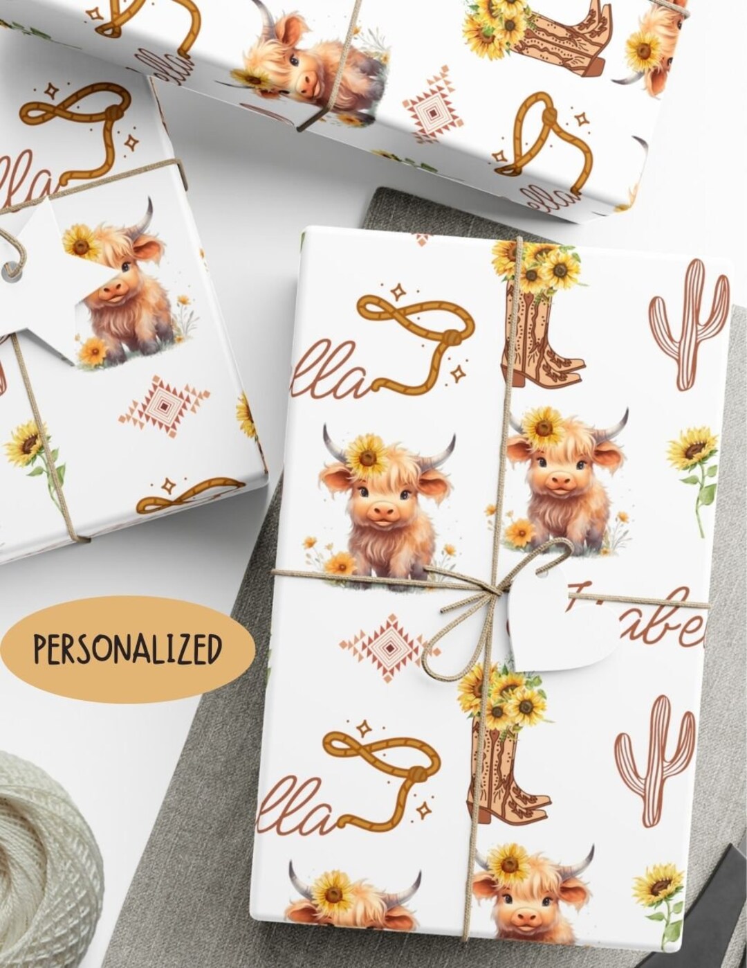 Personalized Highland Cow Wrapping Paper, Western Baby Shower Gift - Etsy