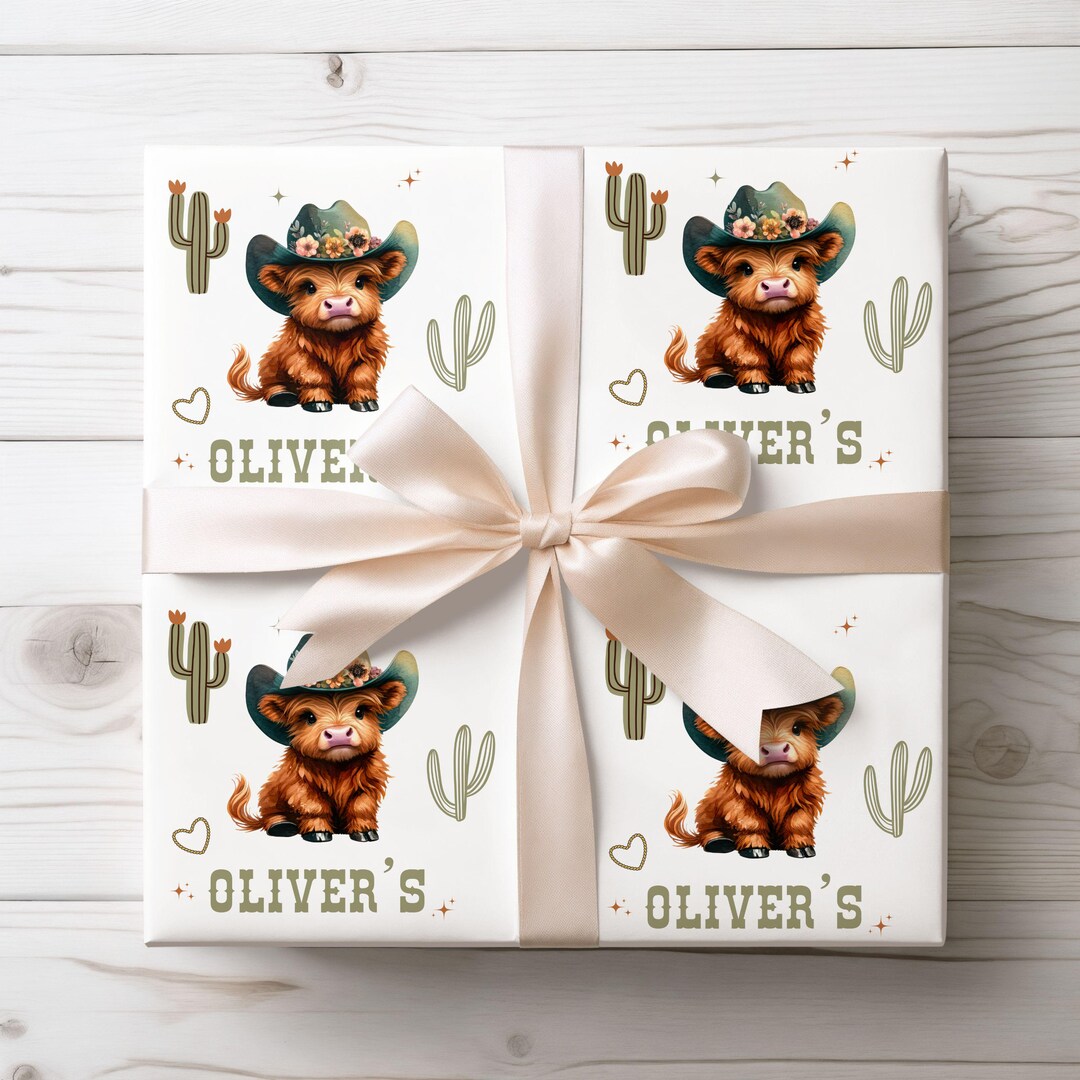 Personalized Highland Cow & Cactus Gift Wrap: Birthday, Baby Shower - Etsy